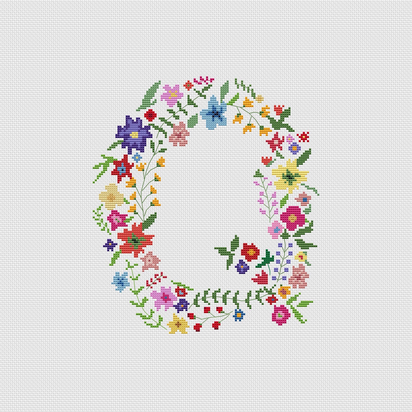 Letter U cross stitch pattern Floral boho letter U hoop art | Etsy