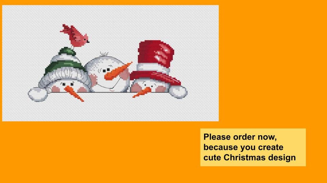 Snowmen Cross Stitch Pattern Christmas Cross Stitch Pdf Cute - Etsy