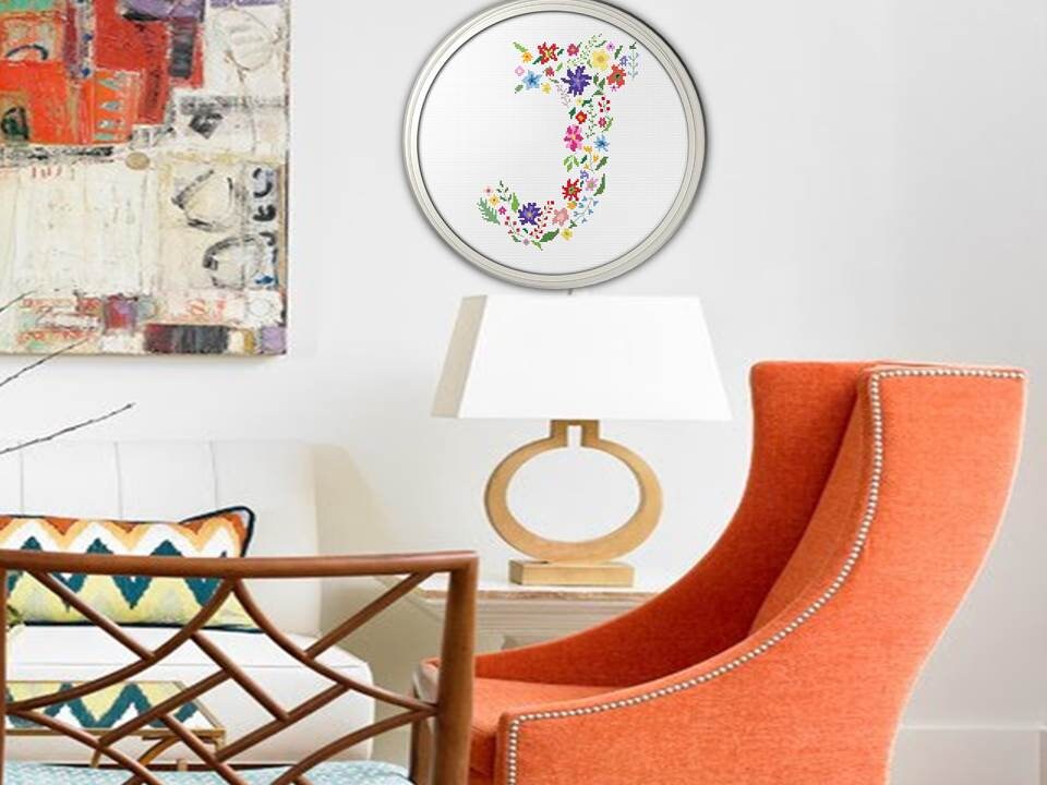 Letter cross stitch pattern Boho monogram embroider Modern | Etsy