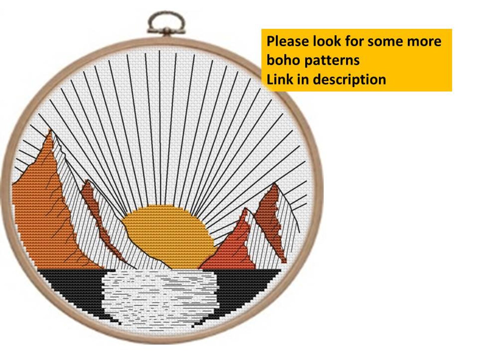Mountains cross stitch pattern Easy sun boho decor | Etsy