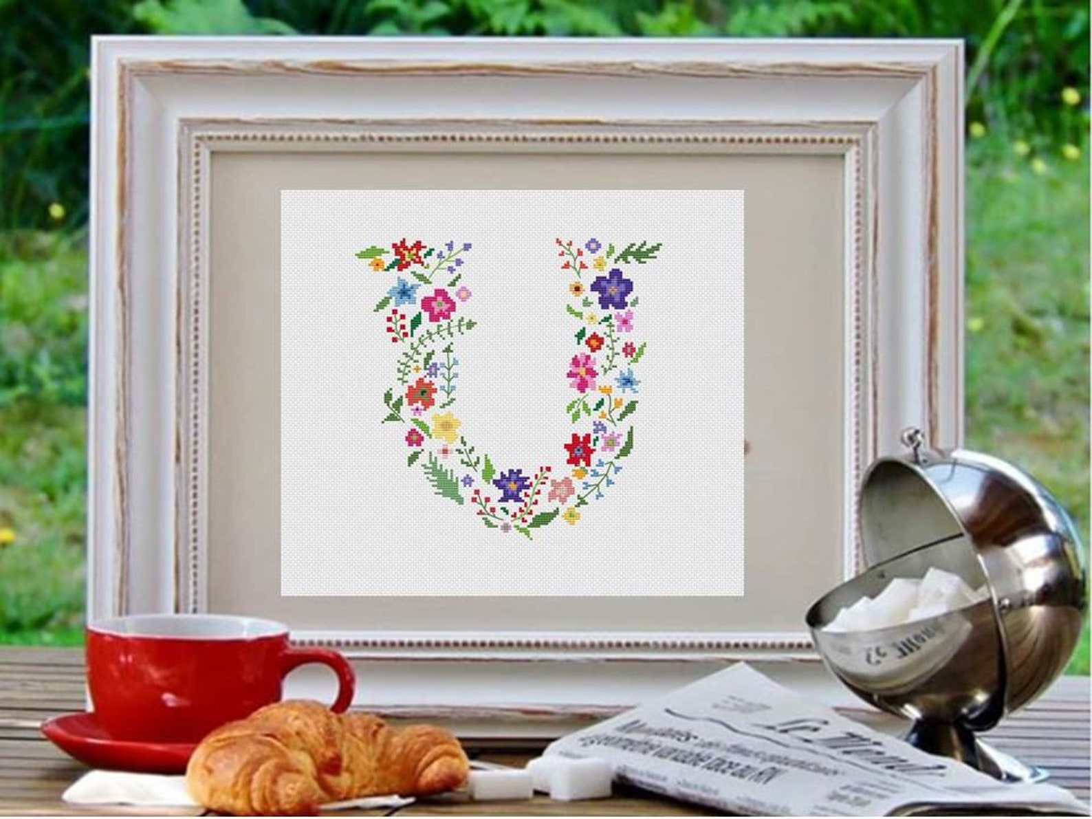 Letter U Cross Stitch Pattern Floral Boho Letter U Hoop Art - Etsy