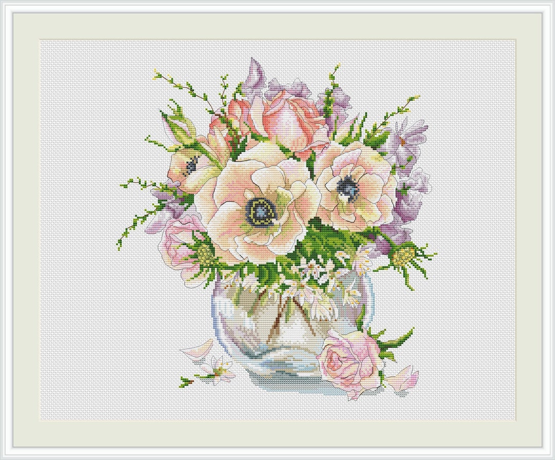 Flowers Cross Stitch Pattern Pdf Anemones Modern Cross Stitch Pattern ...