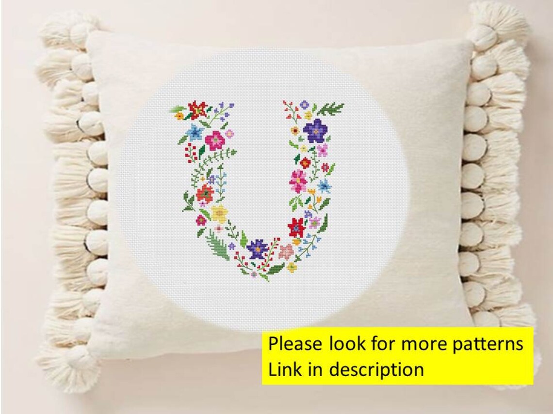 Letter U Cross Stitch Pattern Floral Boho Letter U Hoop Art - Etsy