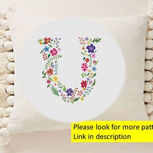 Letter U Cross Stitch Pattern Floral Boho Letter U Hoop Art Modern Name ...