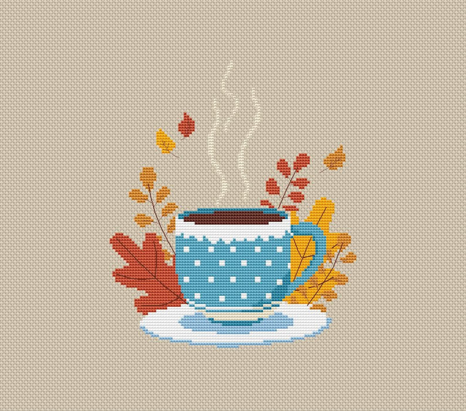 Tea Cup Cross Stitch Pattern Fall Ornament Coffe Cup - Etsy
