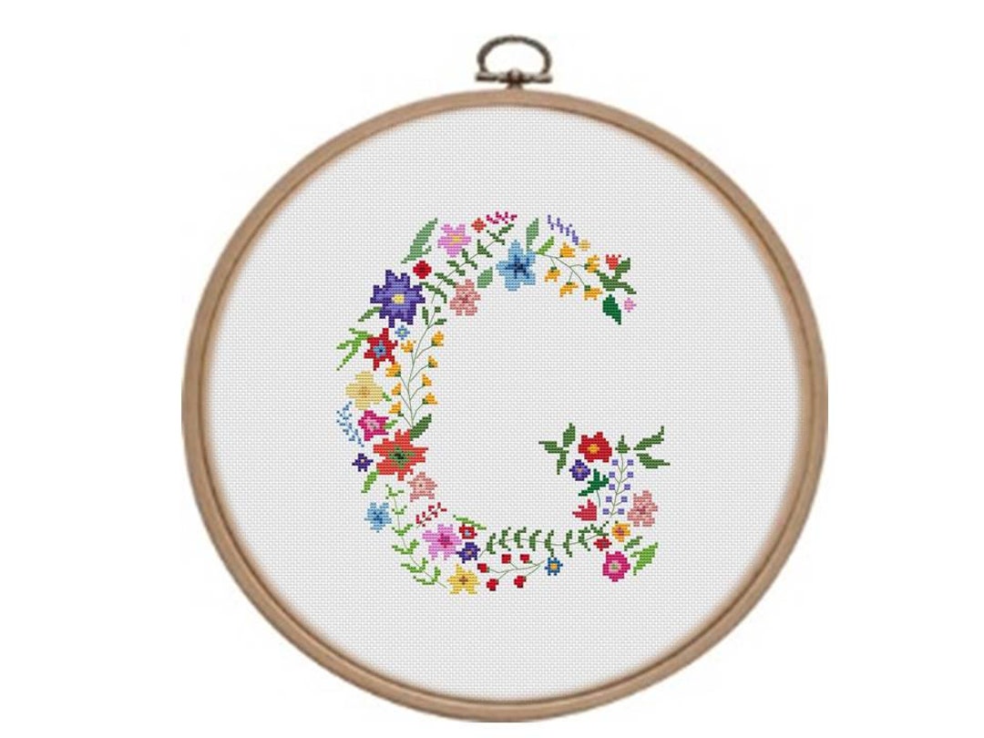 Letter Cross Stitch Pattern Pdf Monogram Floral G Modern Xstitch Easy ...