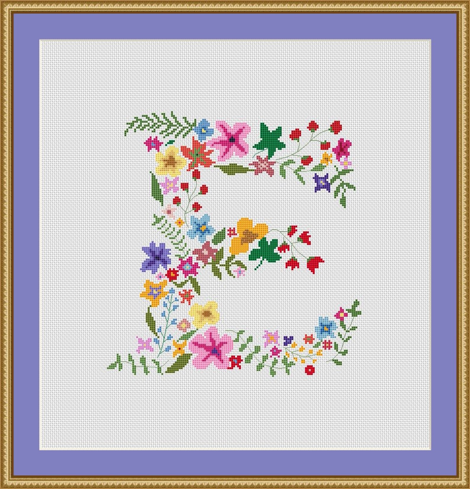 Floral Monogram Cross Stitch Pattern Pdf Modern Letter E - Etsy