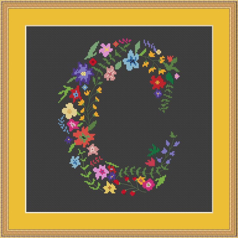 Initial M Cross Stitch Pattern Floral Boho Lettern Hoop Art - Etsy