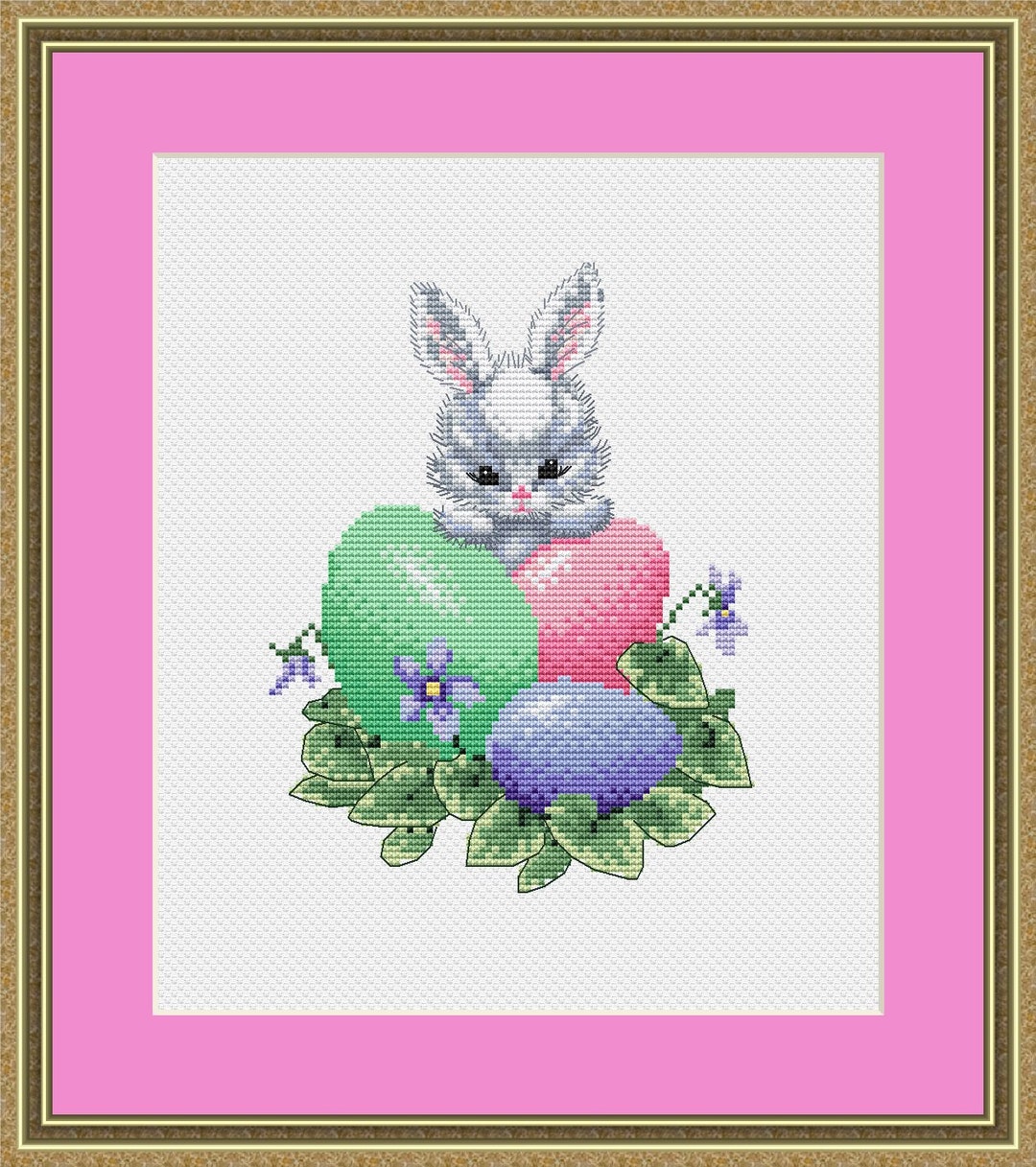 Easter Cross Stitch Pattern Counted Bunny Embroidery Rabbit With Eggs ...