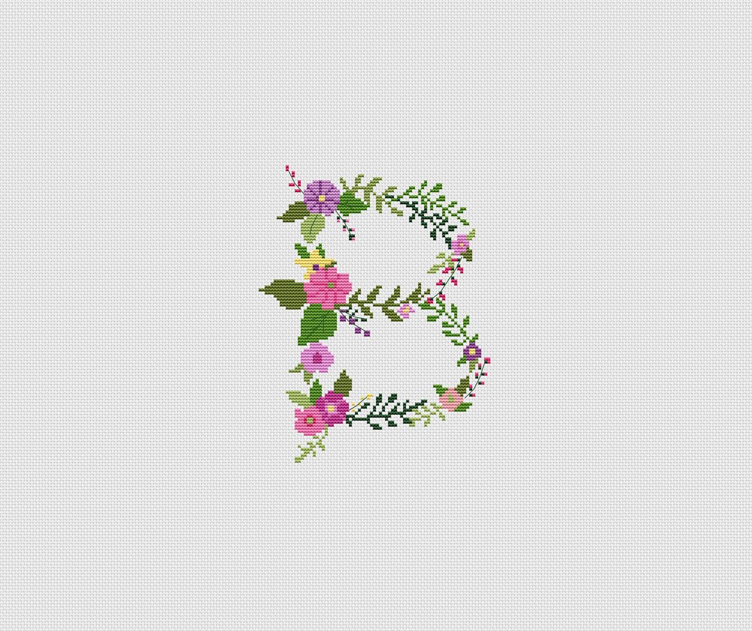 Letter Cross Stitch Pattern, Initial B Monogram, Name Pdf, Floral ...