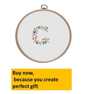 Letter G Cross Stitch Pattern Pdf Monogram Floral Small - Etsy