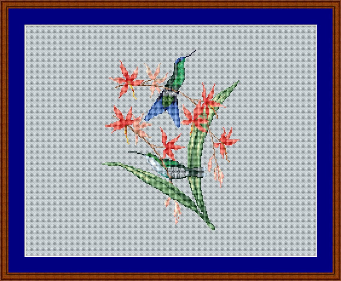 Hummingbird Flower Cross Stitch Pattern Pdf Birds on a Branch - Etsy