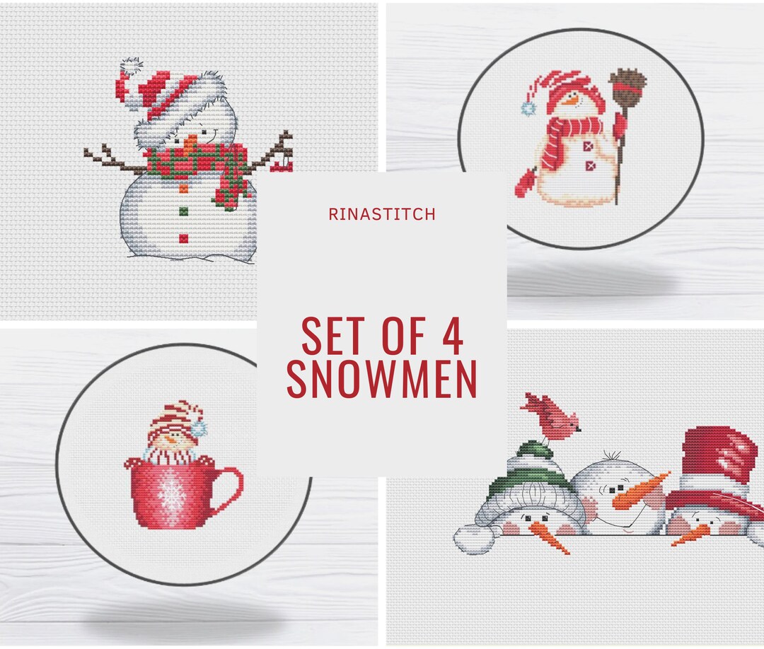Snowmen Cross Stitch Pattern, Set Christmas Cross Stitch Printable Pdf ...