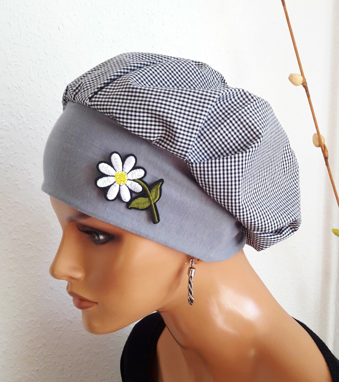 Summer Balloon Hat Beanie Hat Beret 100% Cotton + Jersey Grey White ...