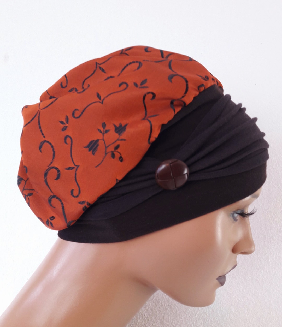 Women's Balloon Cap Beret Brown Terracotta 2-piece Taffeta Chemo ...