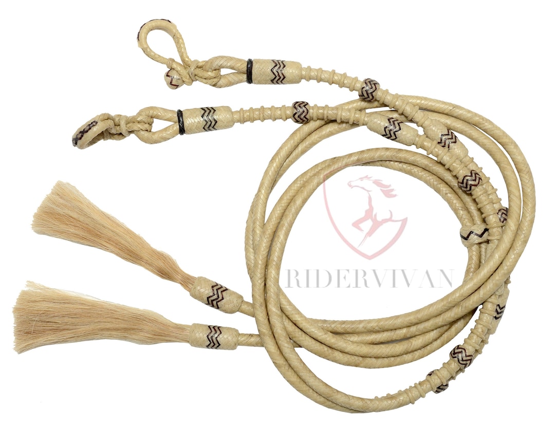 Horse Split Reins, Split Reins Natural Rawhide & Dark Brown Weaving ...