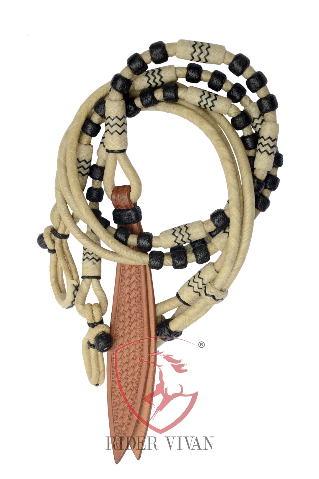 Handmade Romal Reins Natural & Black, 20 Plaits Romal Reins, 55" Romal ...