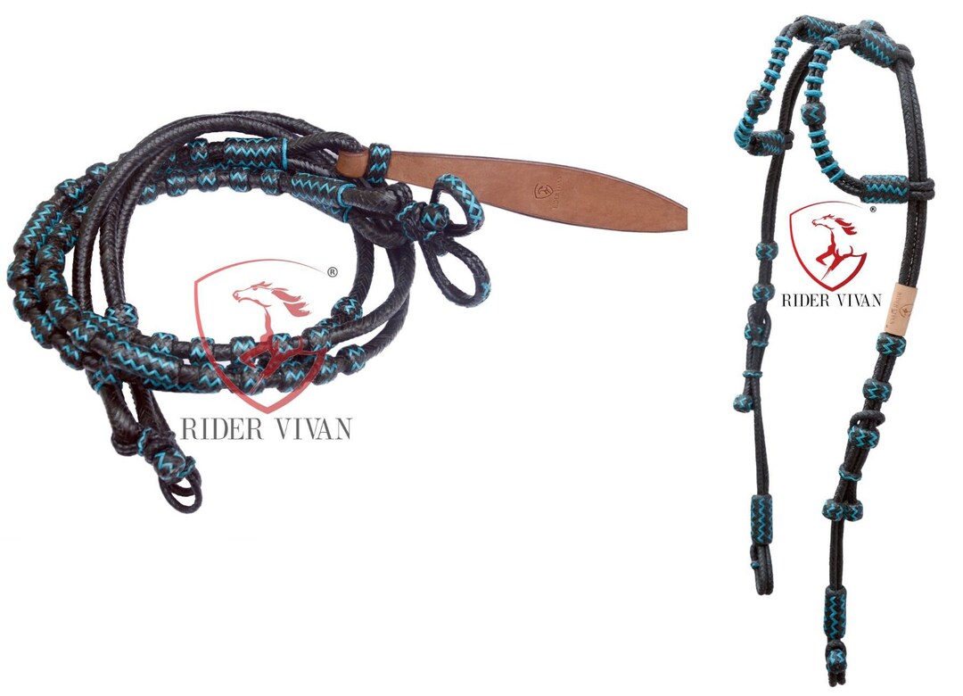 Black Rawhide Romal Reins With Two Ear Headstall, 20 Plaits Romel Reins ...