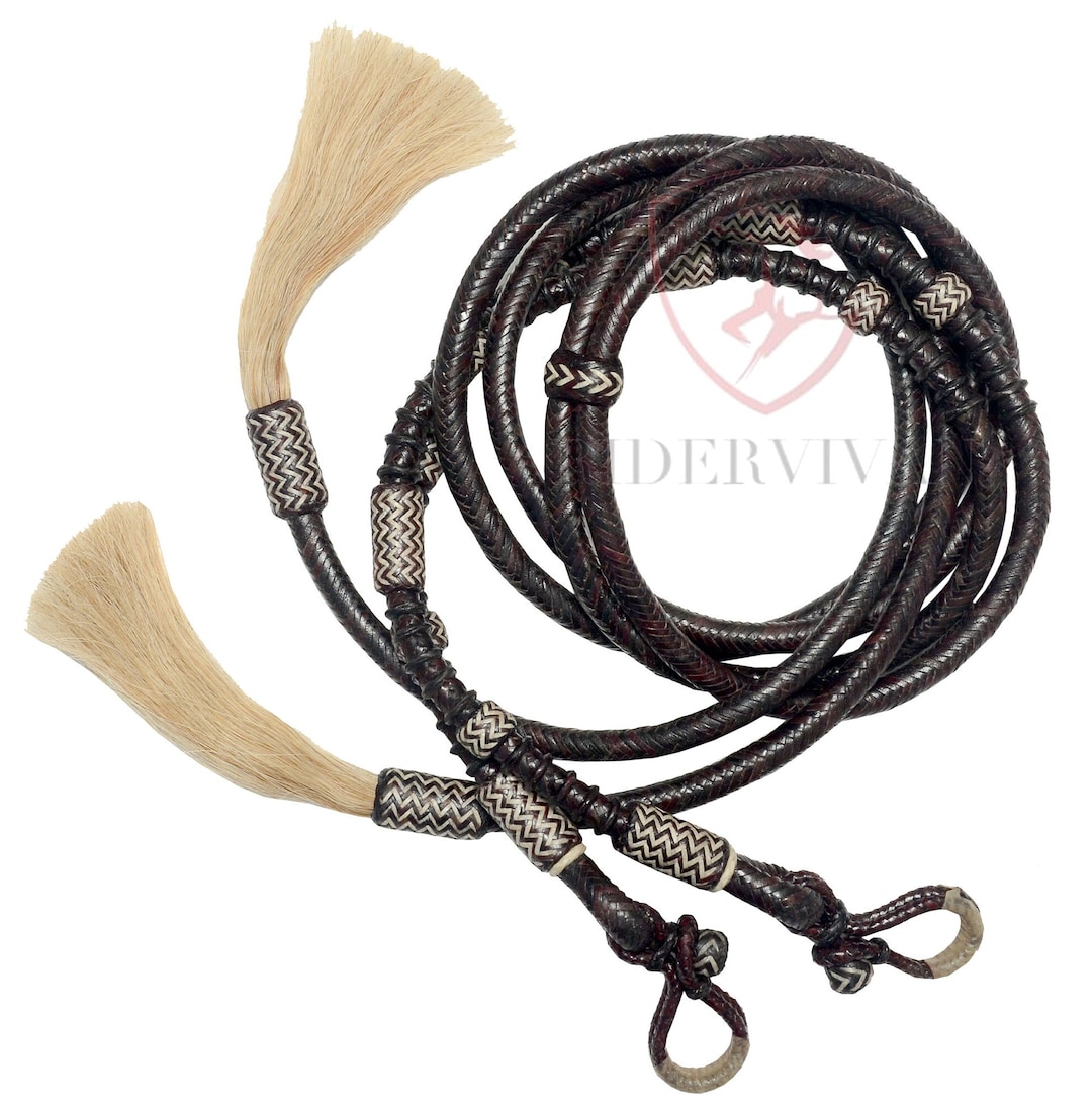 Hand-braided Split Reins Dark Chocolate Brown Rawhide & Natural Weaving ...