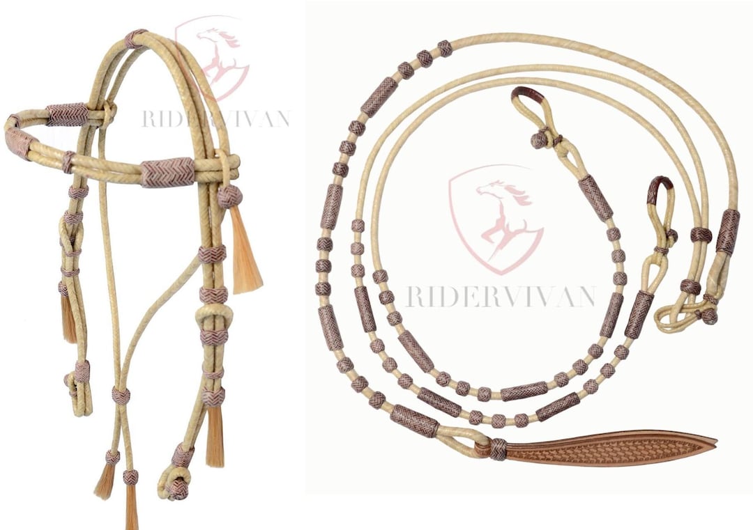 Romel Reins 20 Plait With Rawhide Headstall Set, Regular 55" Rawhide ...