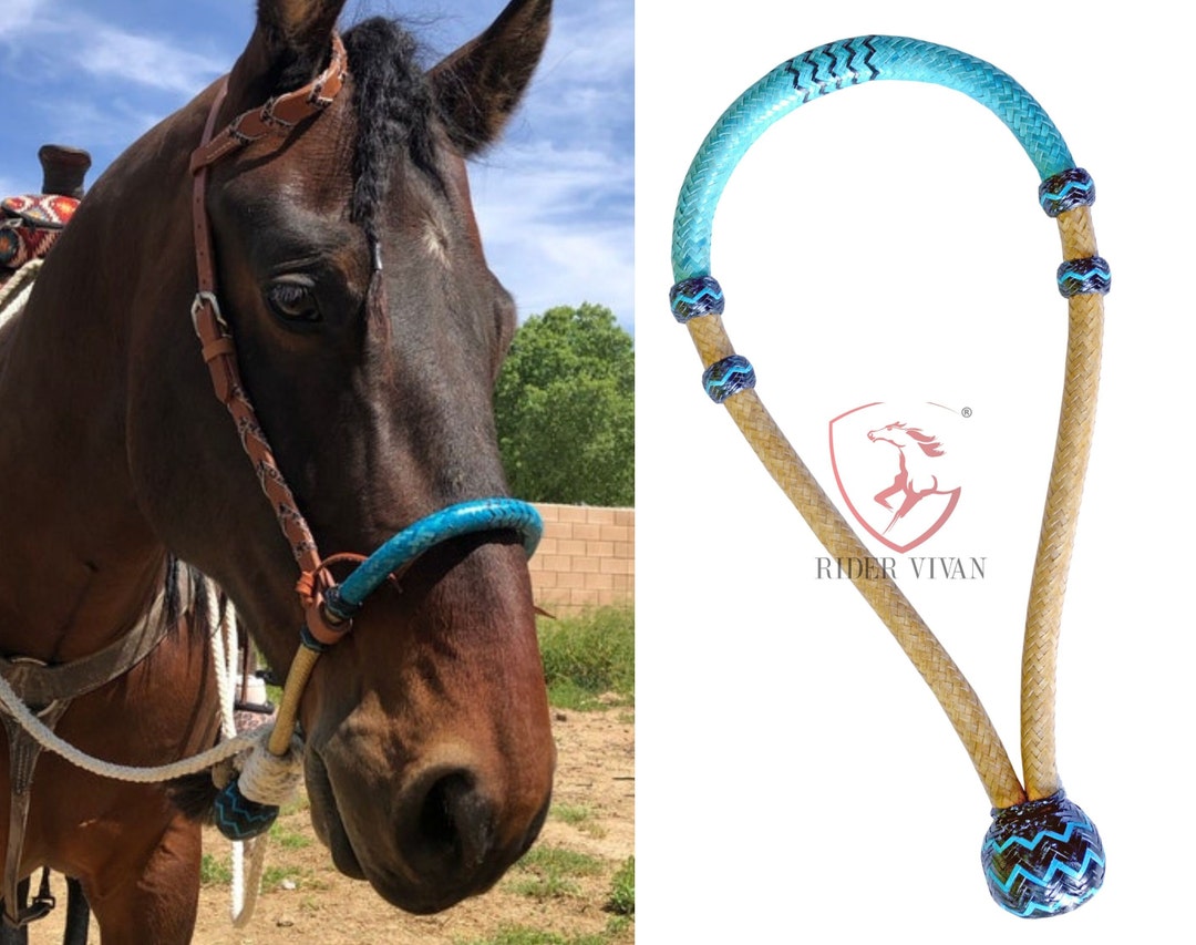 Hand-crafted Bosal, Horse Bosal Natural & Turquoise, 24 Plaits Rawhide ...