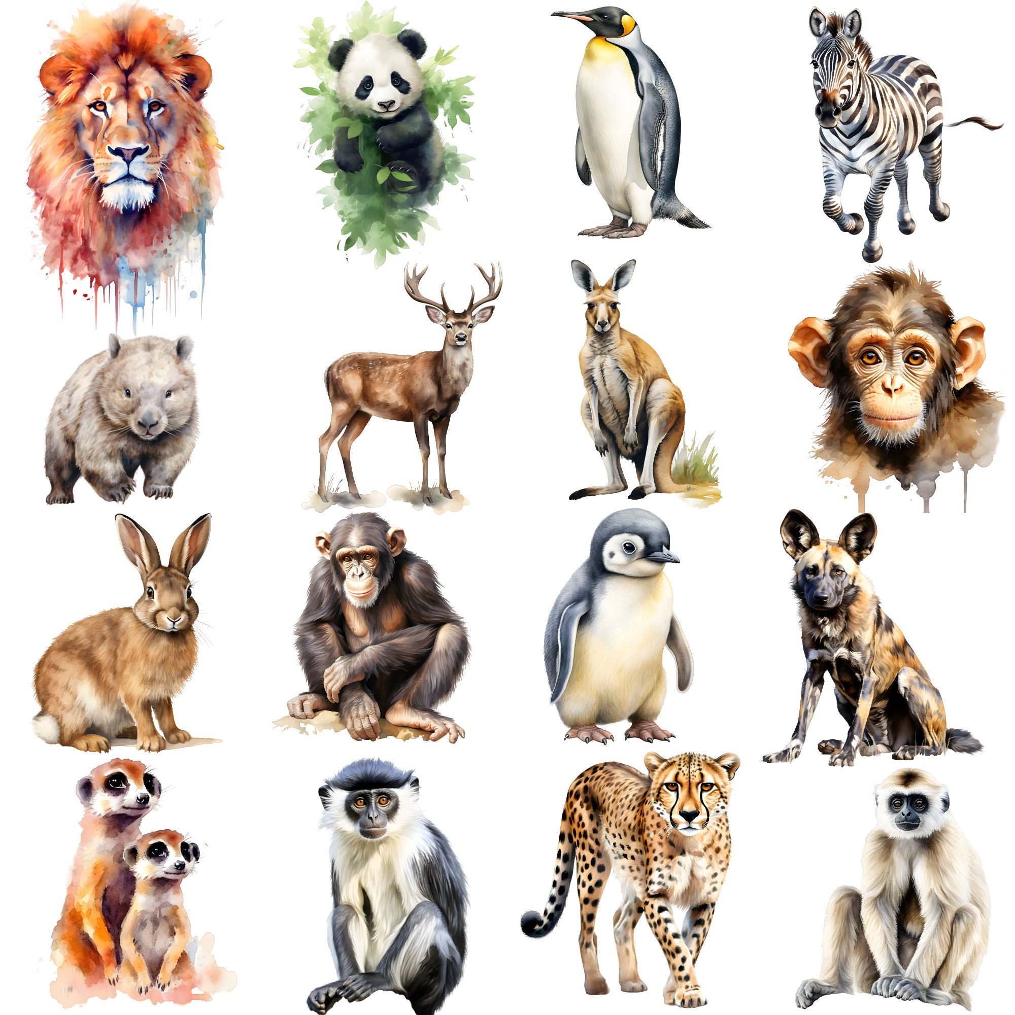 Watercolor Animals Clipart Bundle, 150 Images of Wild Animal of the ...