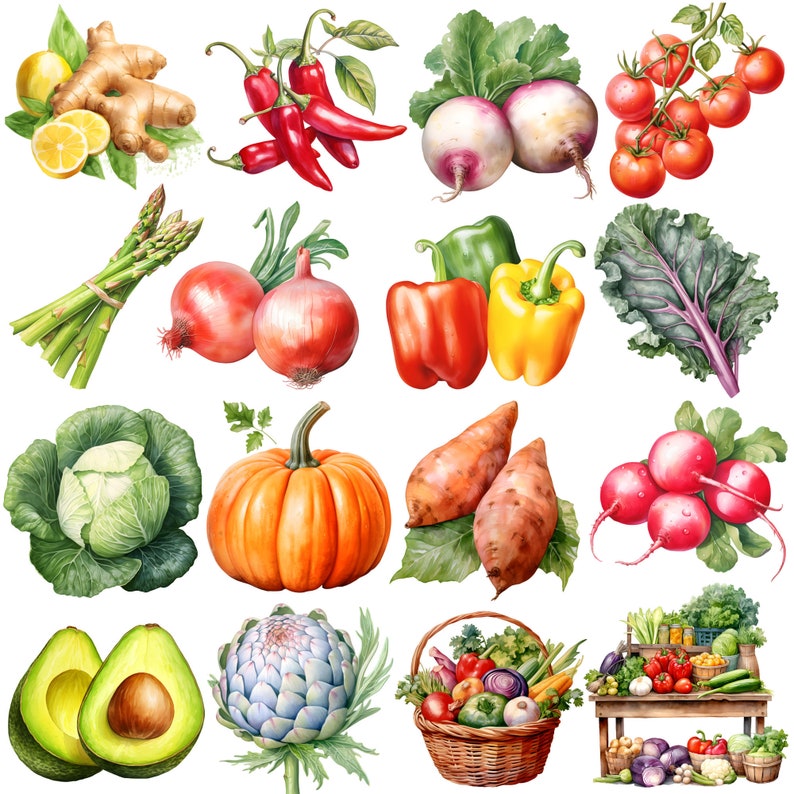 Watercolor Vegetables Clipart, Gardening Clipart Menu Food Clipart ...