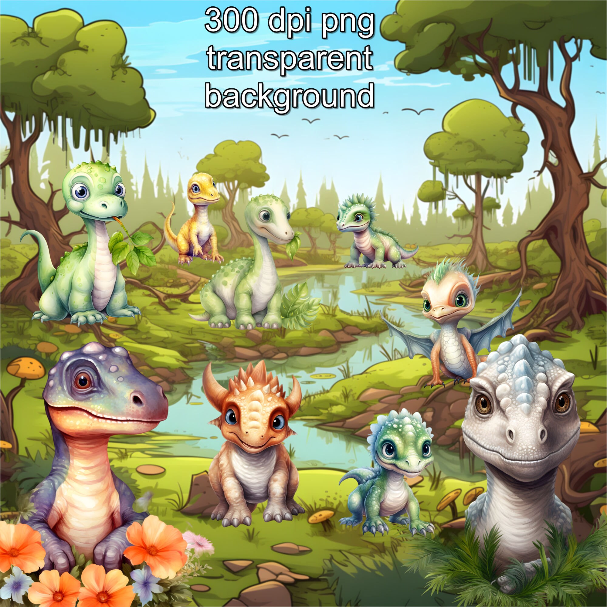 Cute Baby Dinosaurs Clipart Nursery Art, Cute Dino Baby Shower Clipart ...