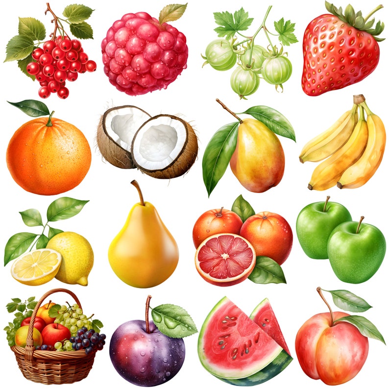 Watercolor Fruit Clipart, Gardening Clipart, Farmers Market Food ...