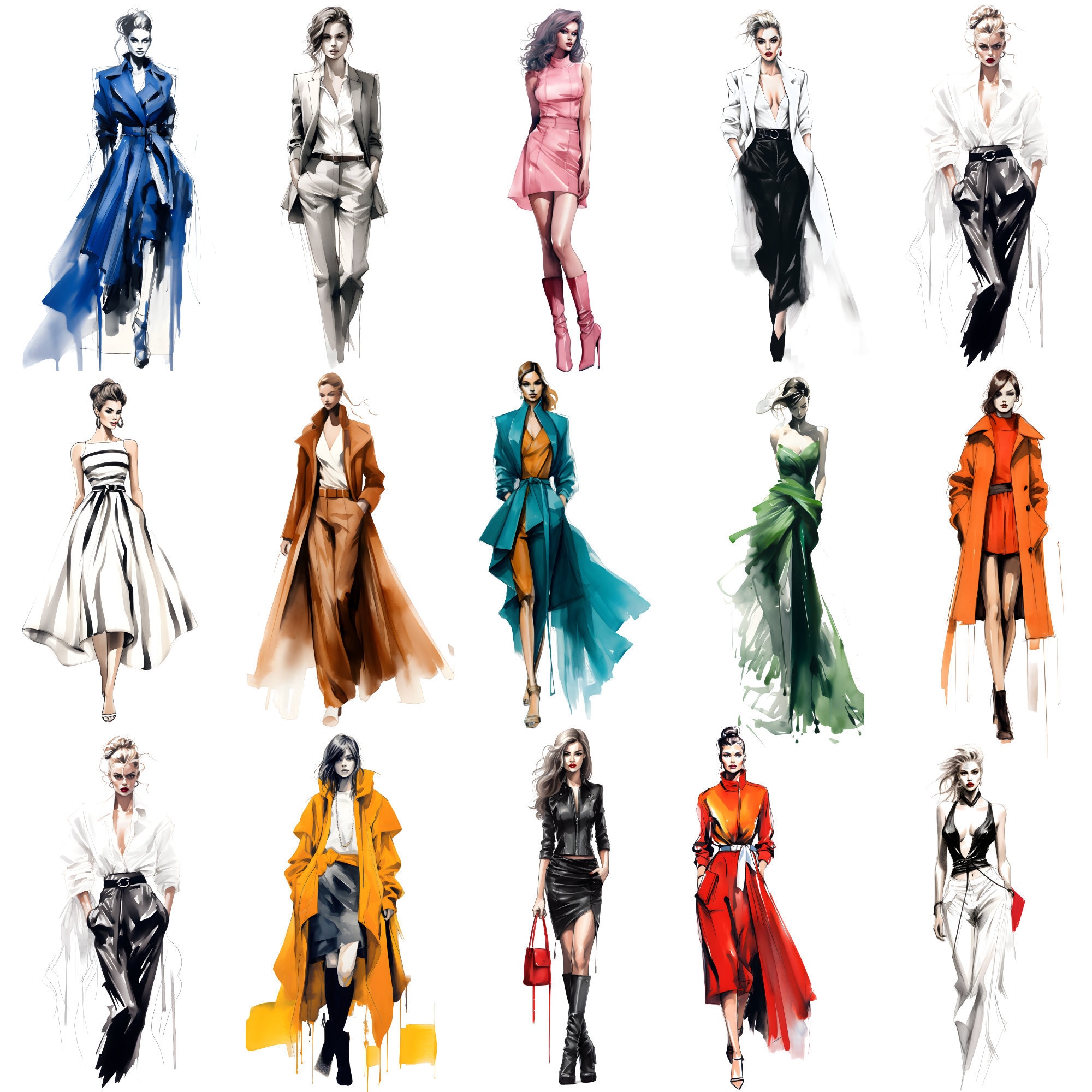 Fashion Sketches Clipart Bundle 100 Images of Fashion Sketching Png ...
