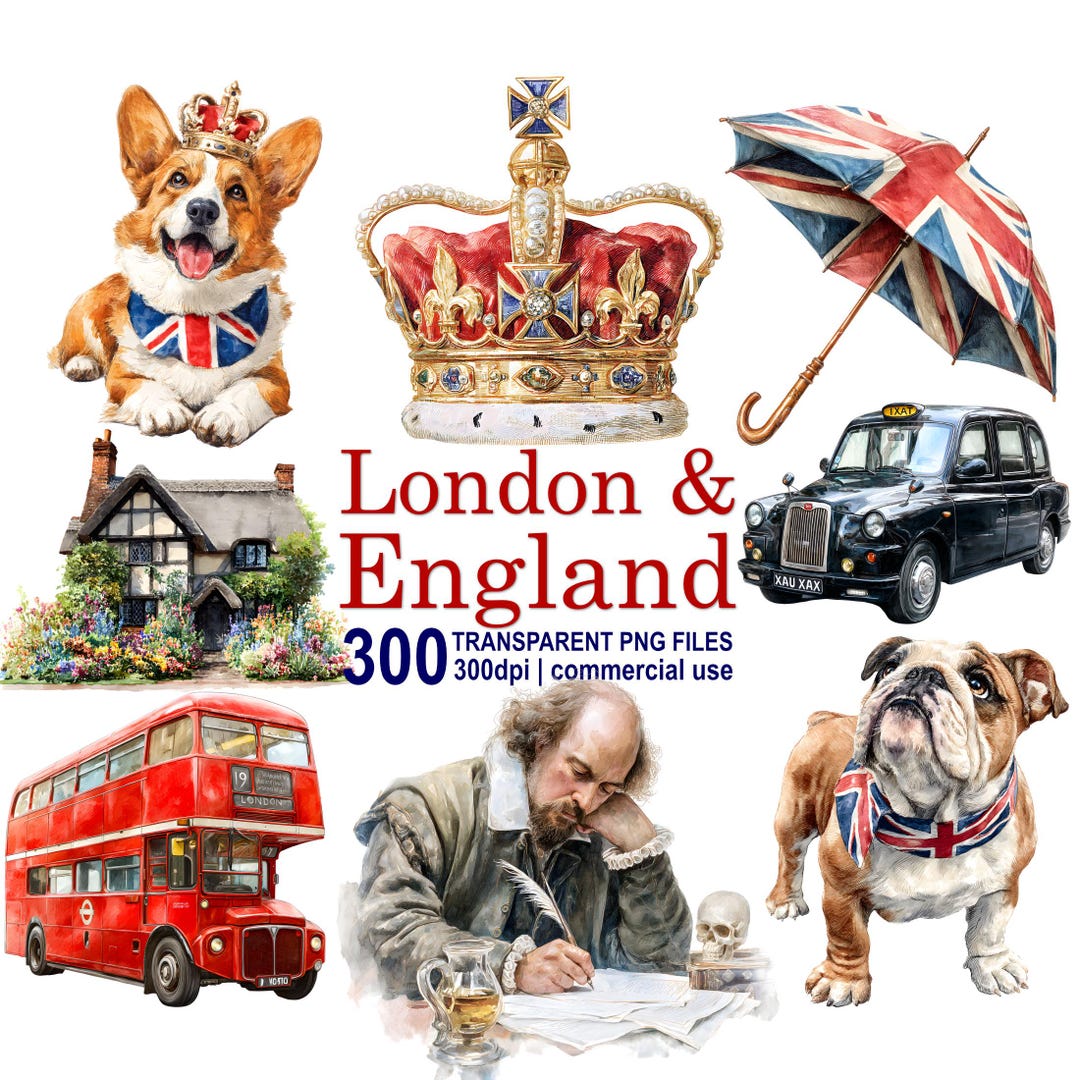 Bumper Clipart Bundle 300 England and London Png, London Clipart ...