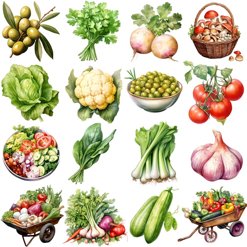 Watercolor Vegetables Clipart, Gardening Clipart Menu Food Clipart ...