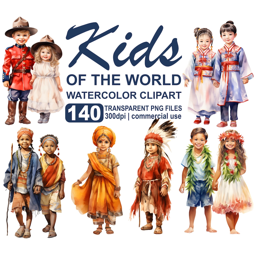 Kids of the World Watercolor Clipart Bundle, Children of the World ...