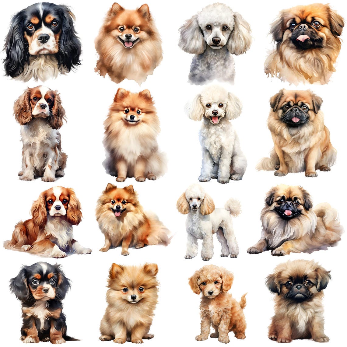 Bumper Discount Bundle, 245 Watercolor Dogs Clipart, Puppies Png, Dog ...