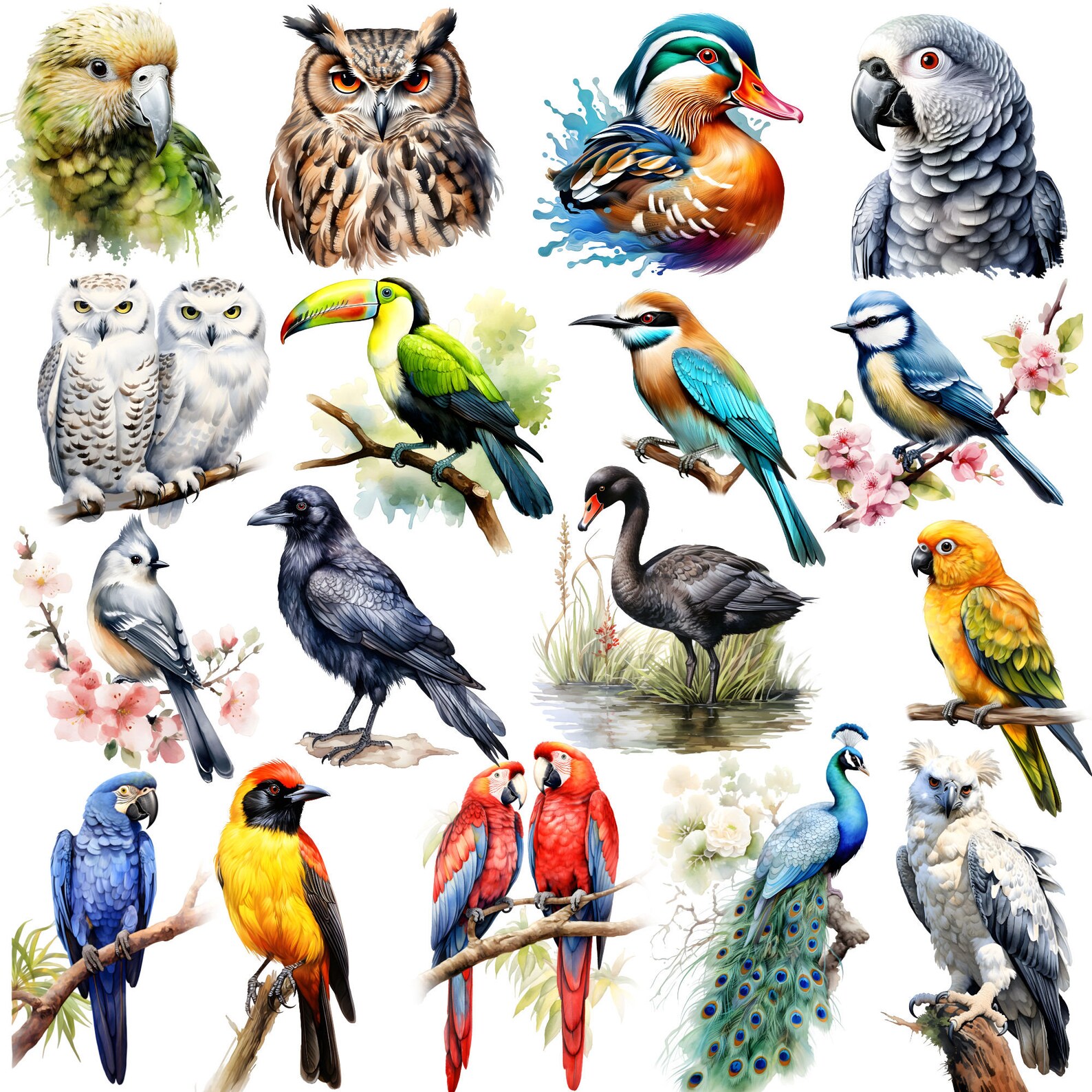100+ Watercolor Birds Clipart Bundle, Colorful Birds, Beautiful Birds ...