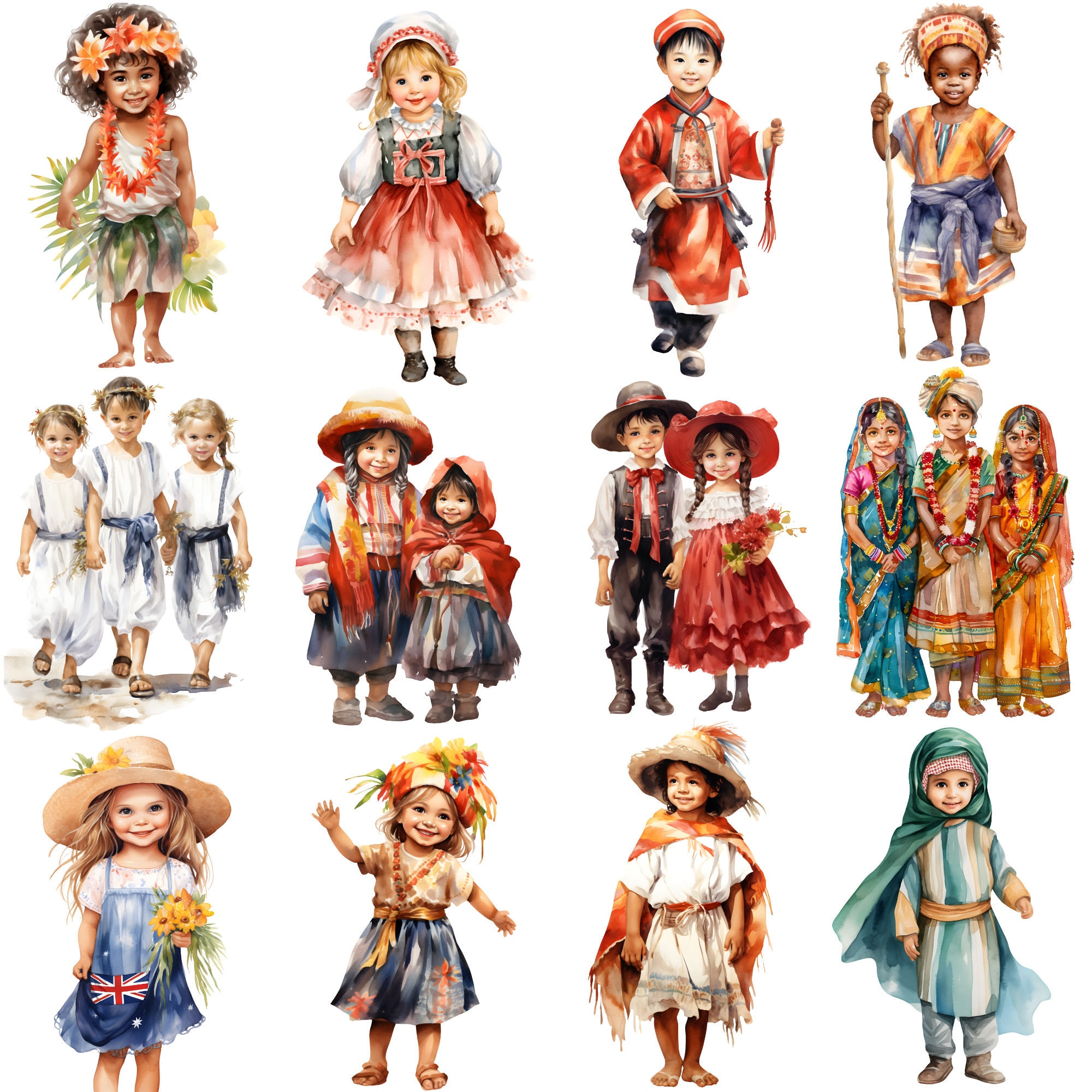Kids of the World Watercolor Clipart Bundle, Children of the World ...