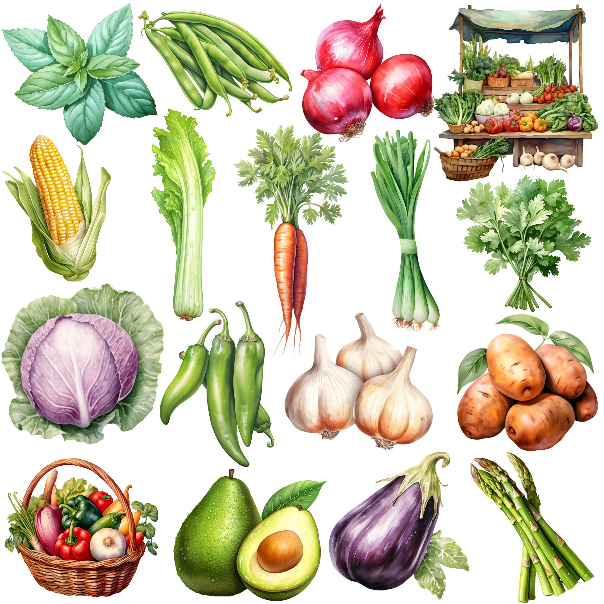 Watercolor Vegetables Clipart, Gardening Clipart Menu Food Clipart ...