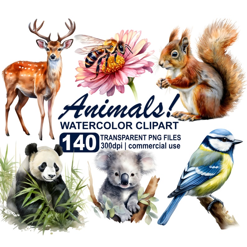 Watercolor Animals Clipart Bundle, Animal Png, Wild Animals, Farm ...