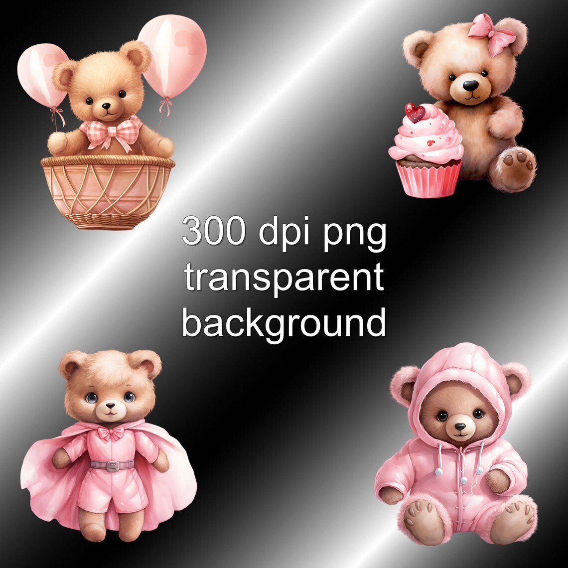 Pink Teddy Bear Clipart for Girl Bear Baby Shower Clipart - Etsy UK