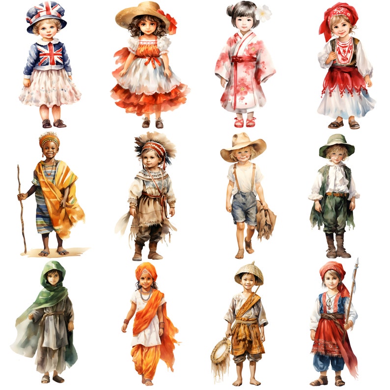 Kids of the World Watercolor Clipart Bundle, Children of the World ...