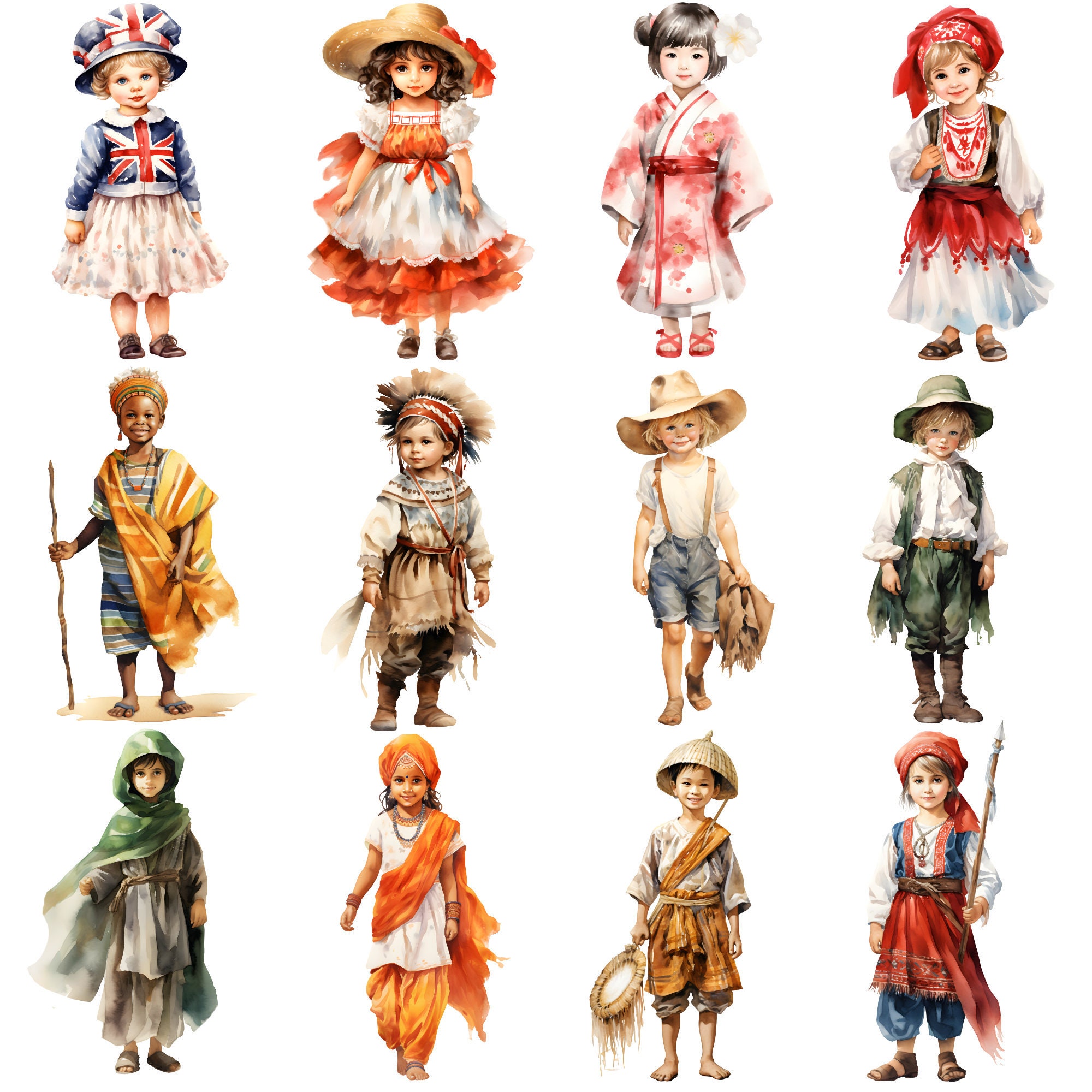 Kids of the World Watercolor Clipart Bundle, Children of the World ...