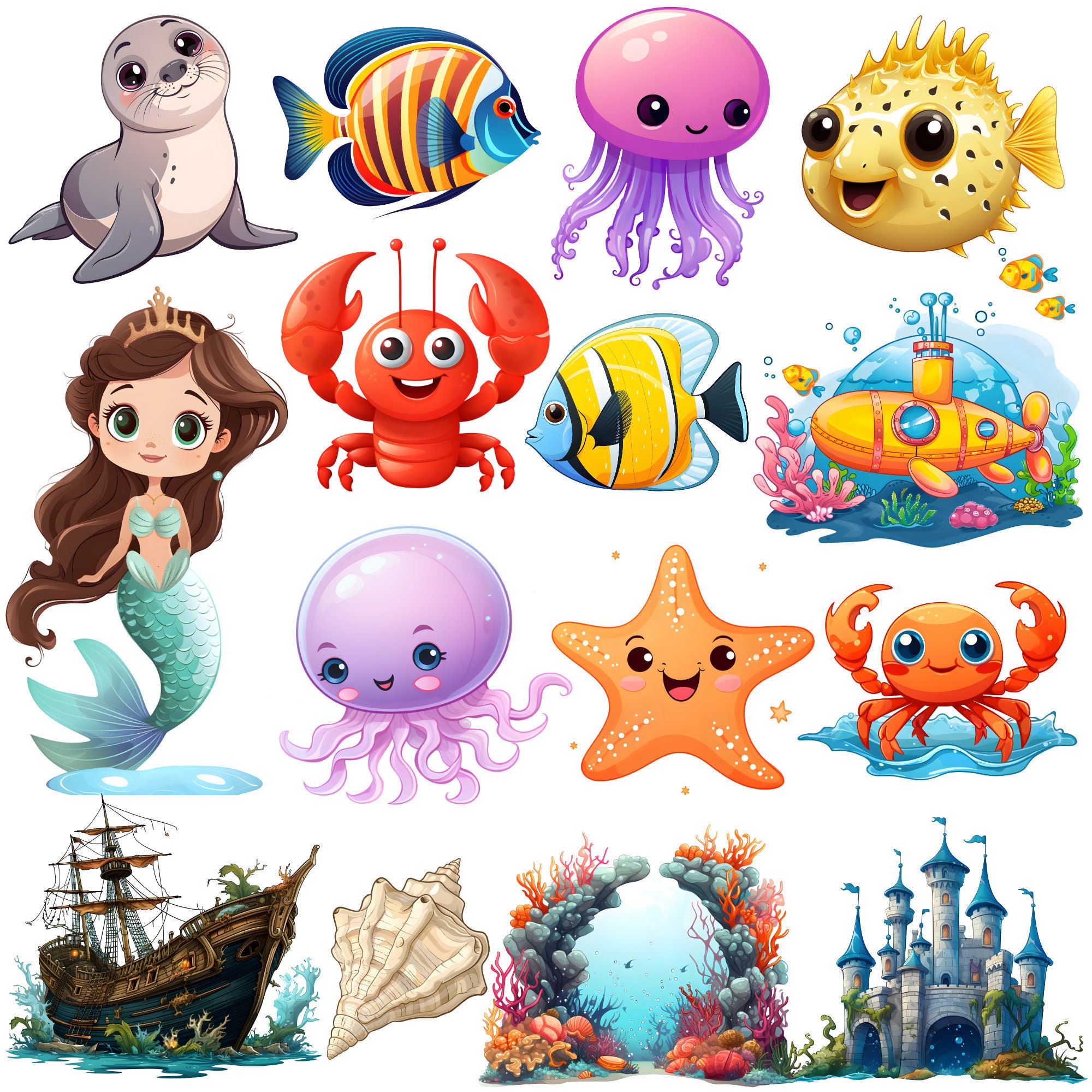 Bumper Clipart Bundle, Ocean Clipart, Sea Png, Underwater Clipart, Sea ...