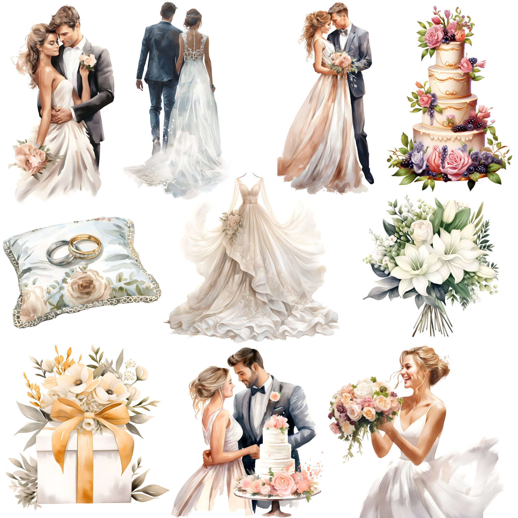 Watercolor Wedding Clipart Bundle, Wedding PNG, Wedding Day, Marriage ...