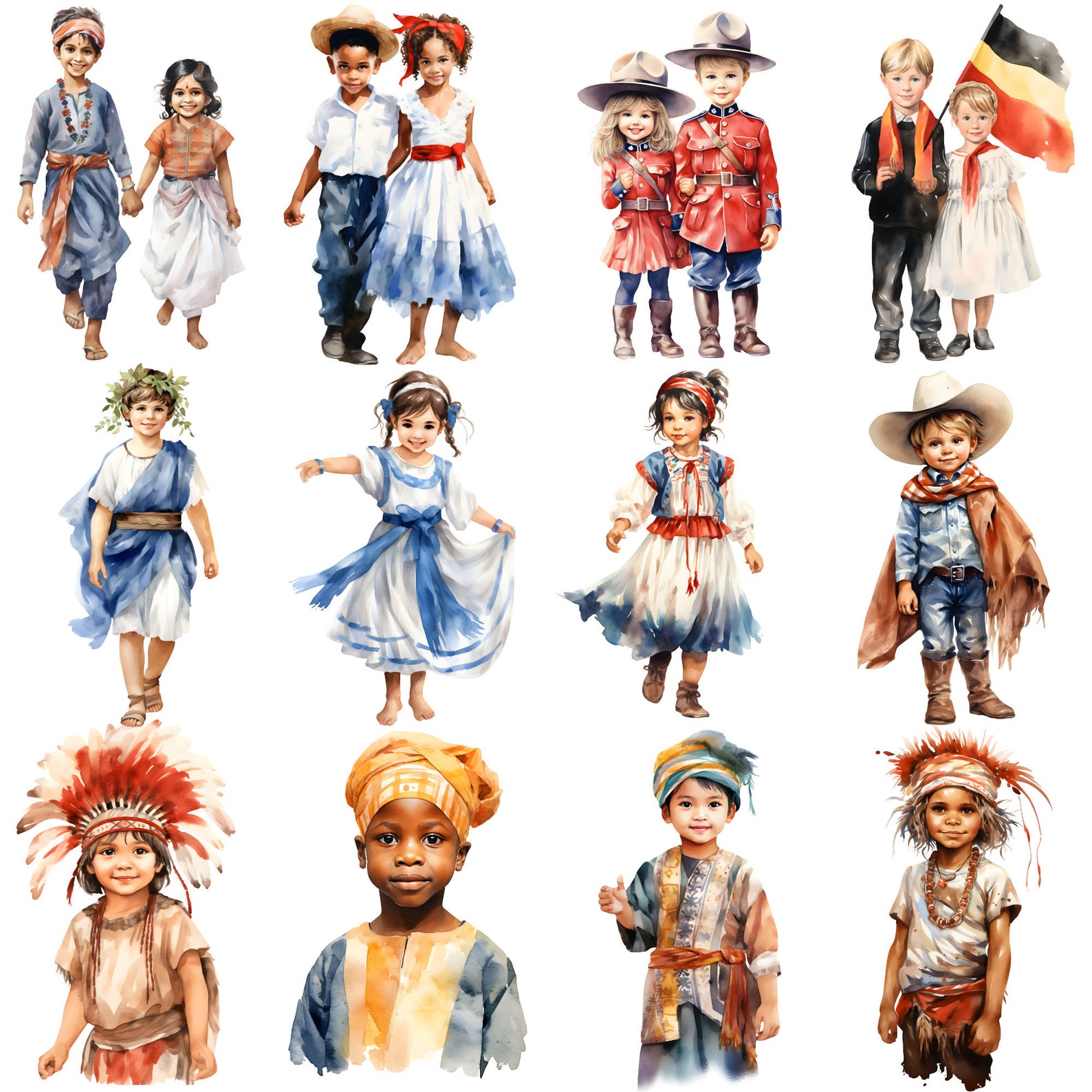 Kids of the World Watercolor Clipart Bundle, Children of the World ...