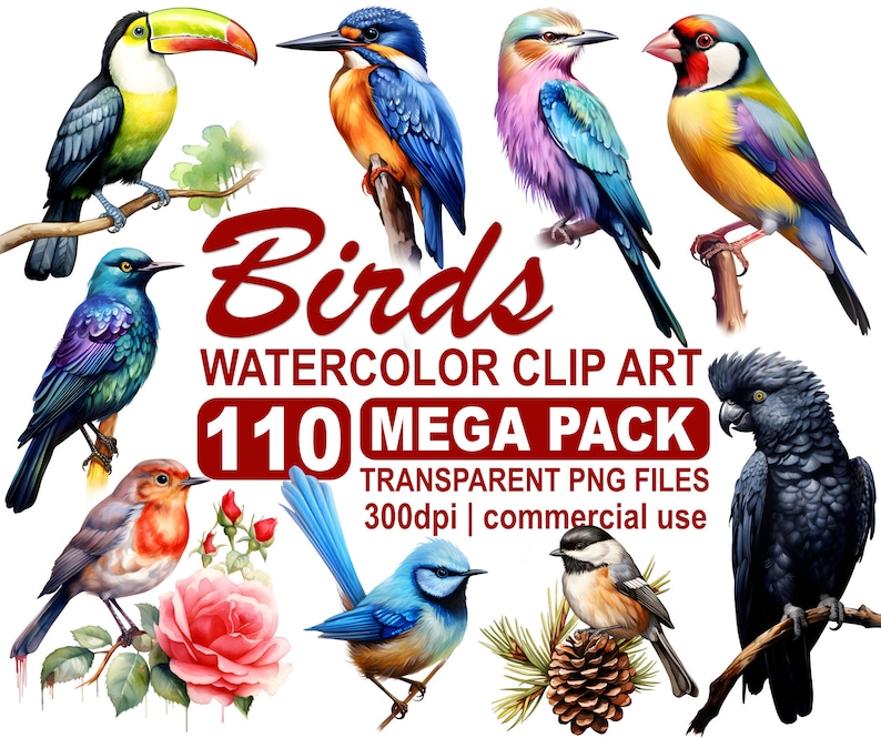 100+ Watercolor Birds Clipart Bundle, Colorful Birds, Beautiful Birds ...
