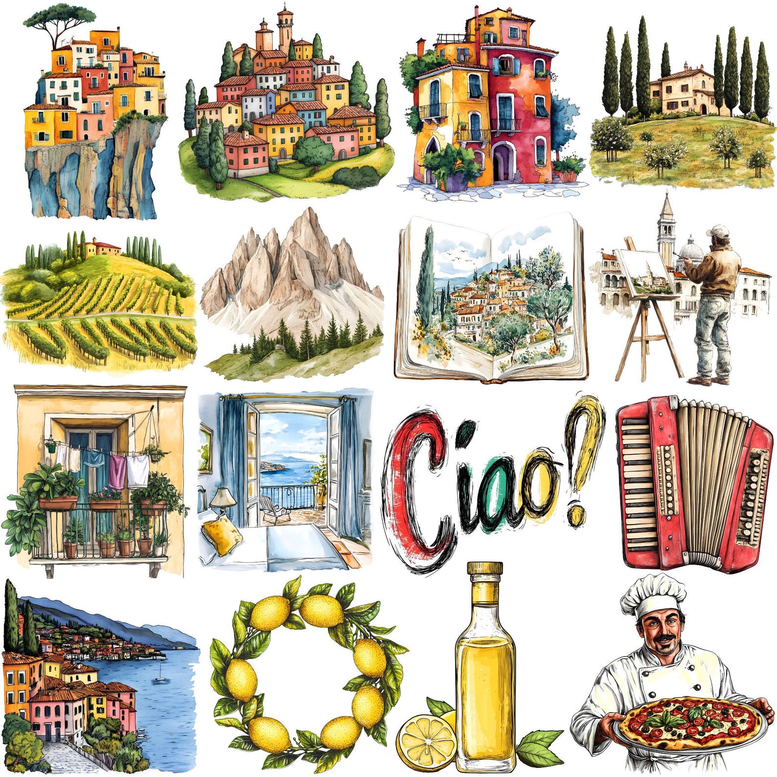 Italy Clipart Bundle, Italian Travel PNG, Commercial Use (digital ...