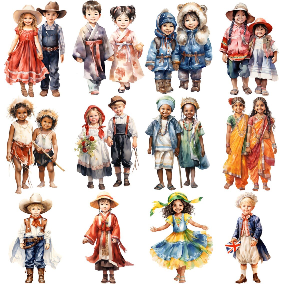 Kids of the World Watercolor Clipart Bundle, Children of the World ...