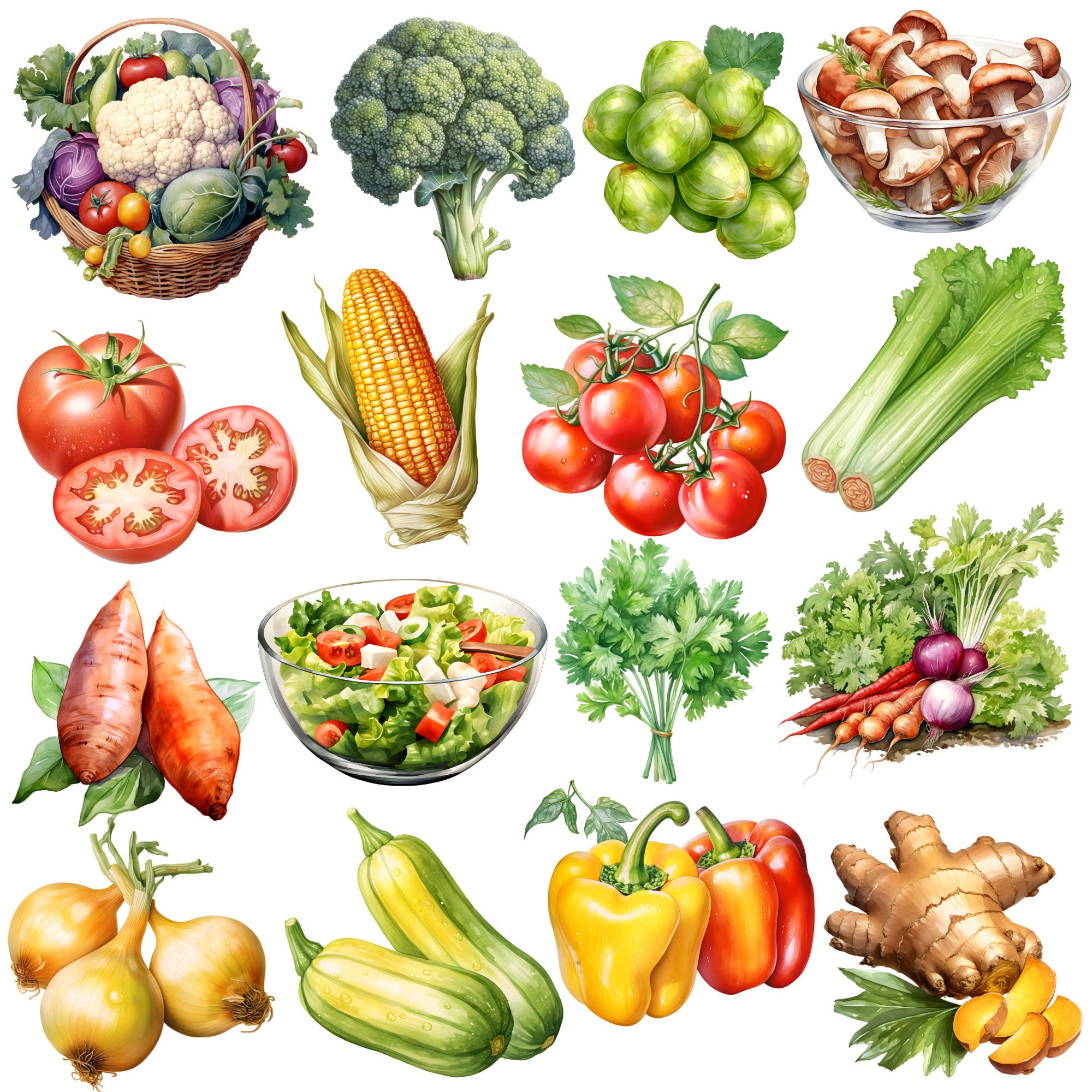 Watercolor Vegetables Clipart, Gardening Clipart Menu Food Clipart ...
