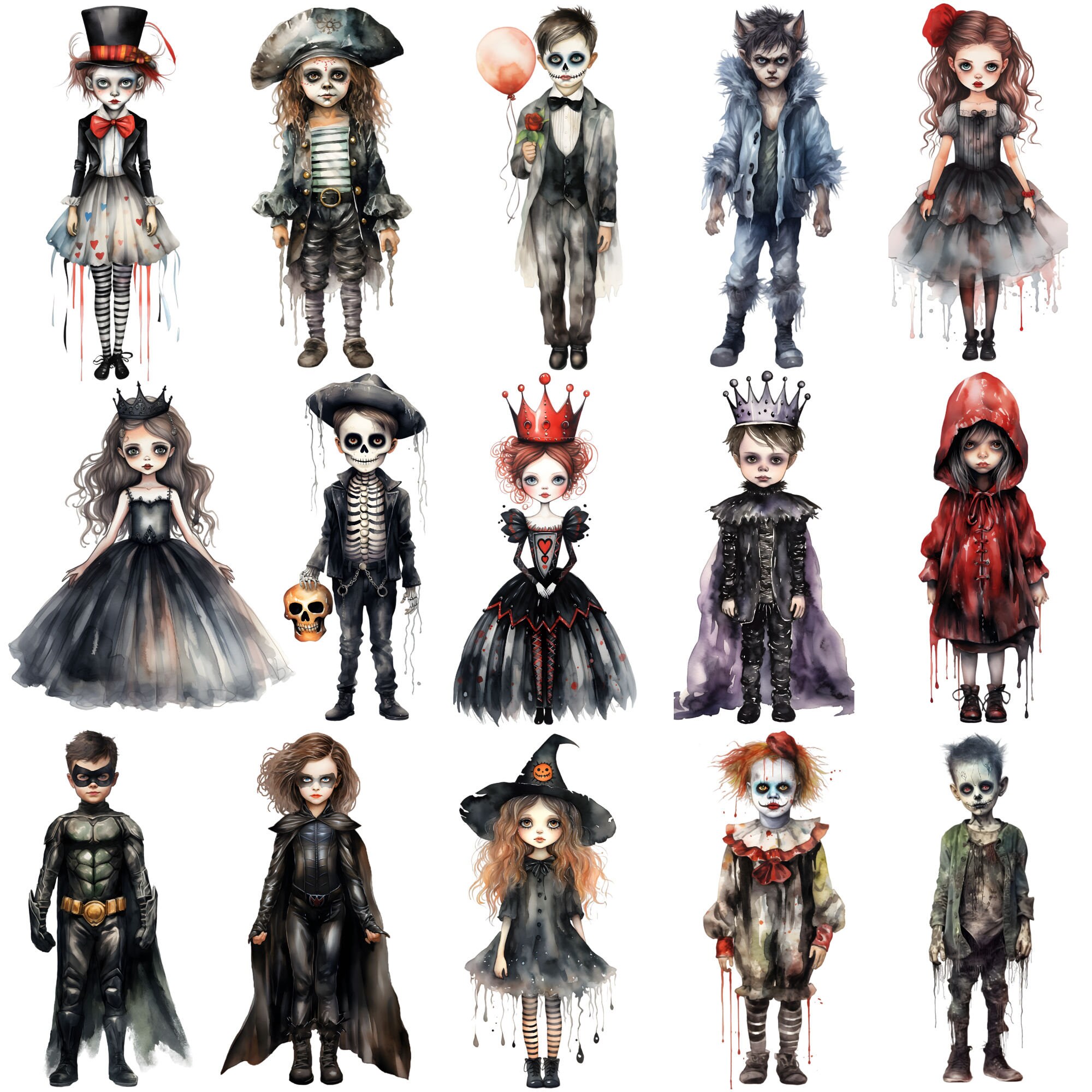 Cute Halloween Clipart Cute Dark Halloween Characters Kids - Etsy