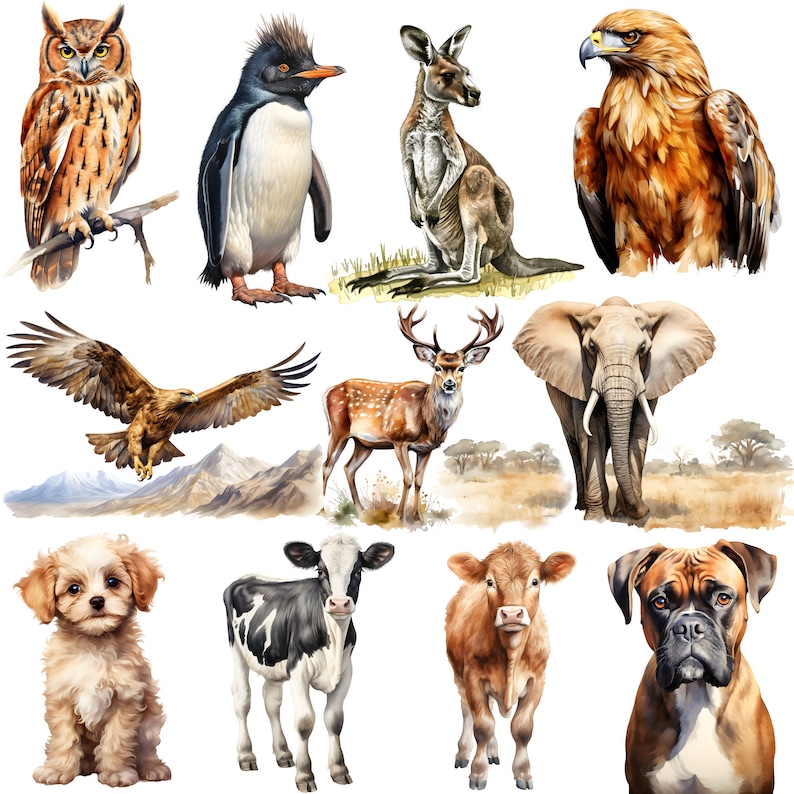 Watercolor Animals Clipart Bundle, Animal Png, Wild Animals, Farm ...
